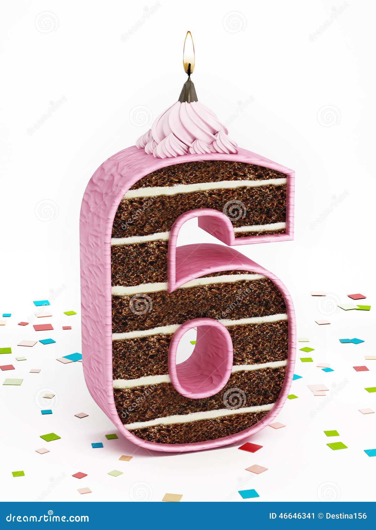Number 6 Shaped Chocolate Birthday Cake with Lit Candle Stock Image ...