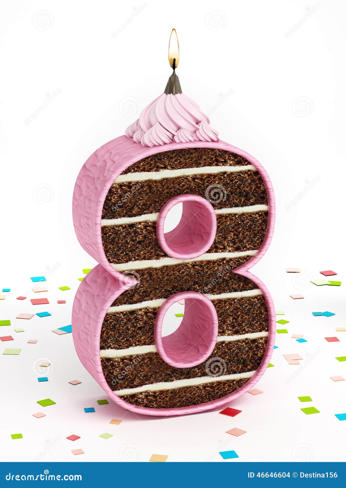Number 8 Shaped Chocolate Birthday Cake with Lit Candle Stock Photo ...