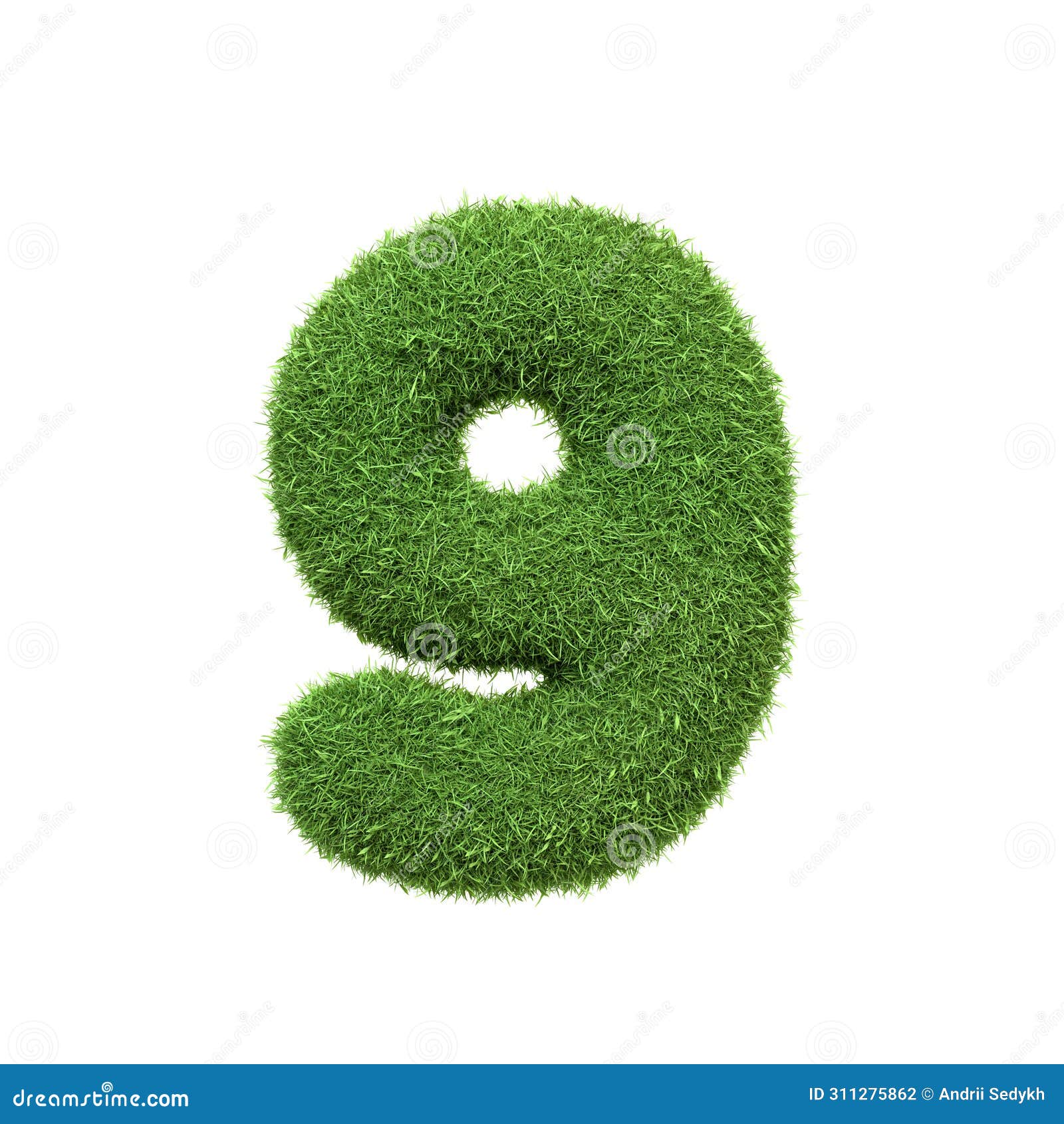 The Number 9 Shaped from Dense Green Grass, Set Against a Pure White ...