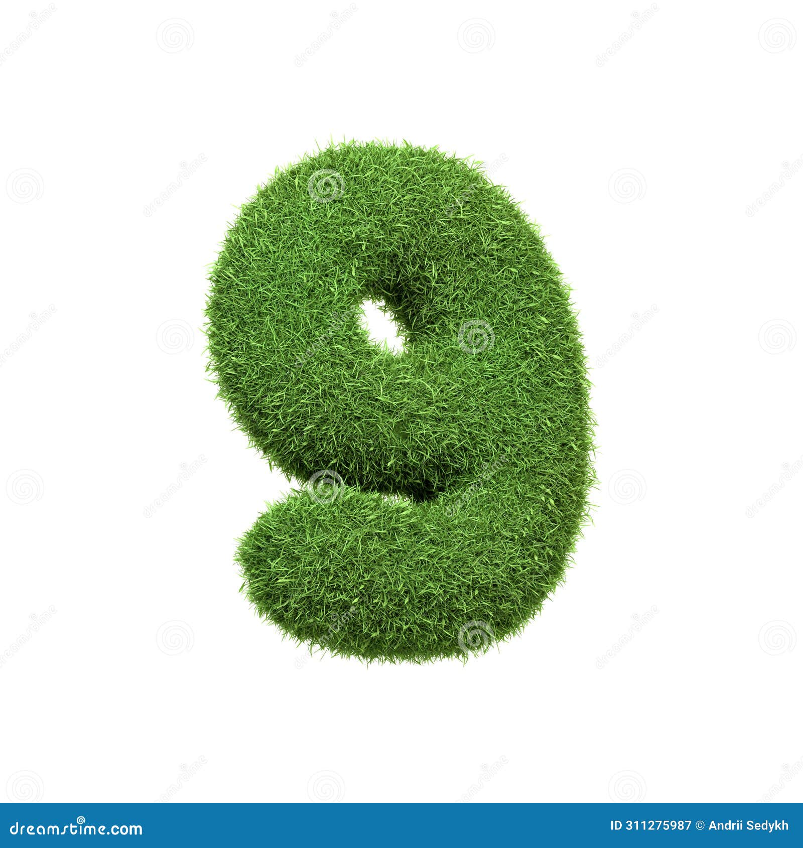 The Number 9 Shaped from Dense Green Grass, Set Against a Pure White ...
