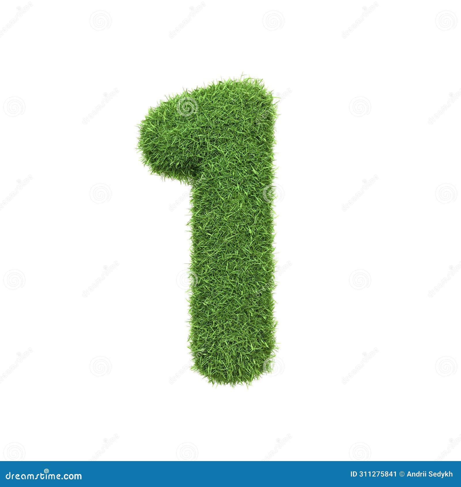 The Number 1 Shaped from Dense Green Grass, Set Against a Pure White ...