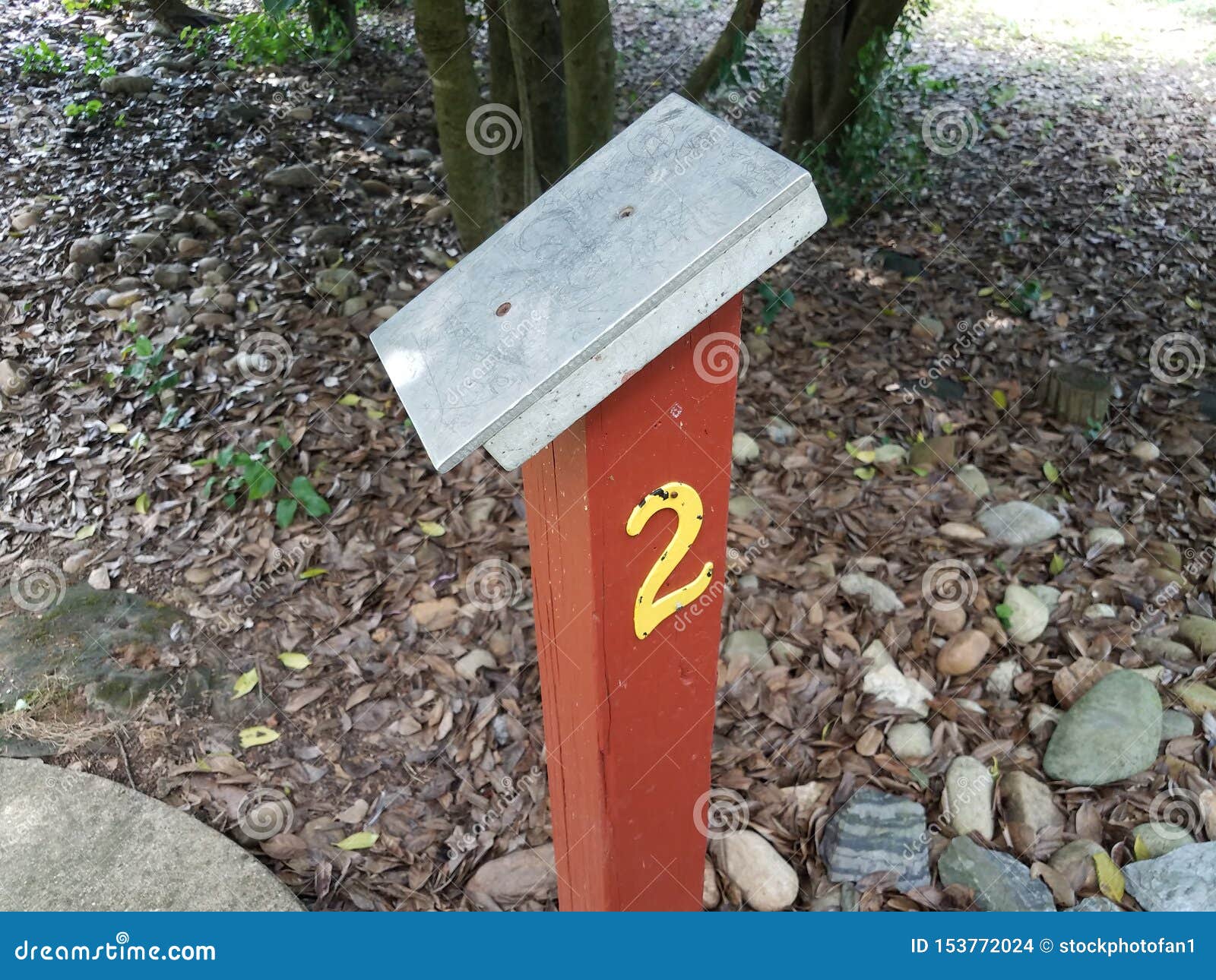 Number 2 Sign with Surface on Wood Post on Miniature Golf Course Stock ...