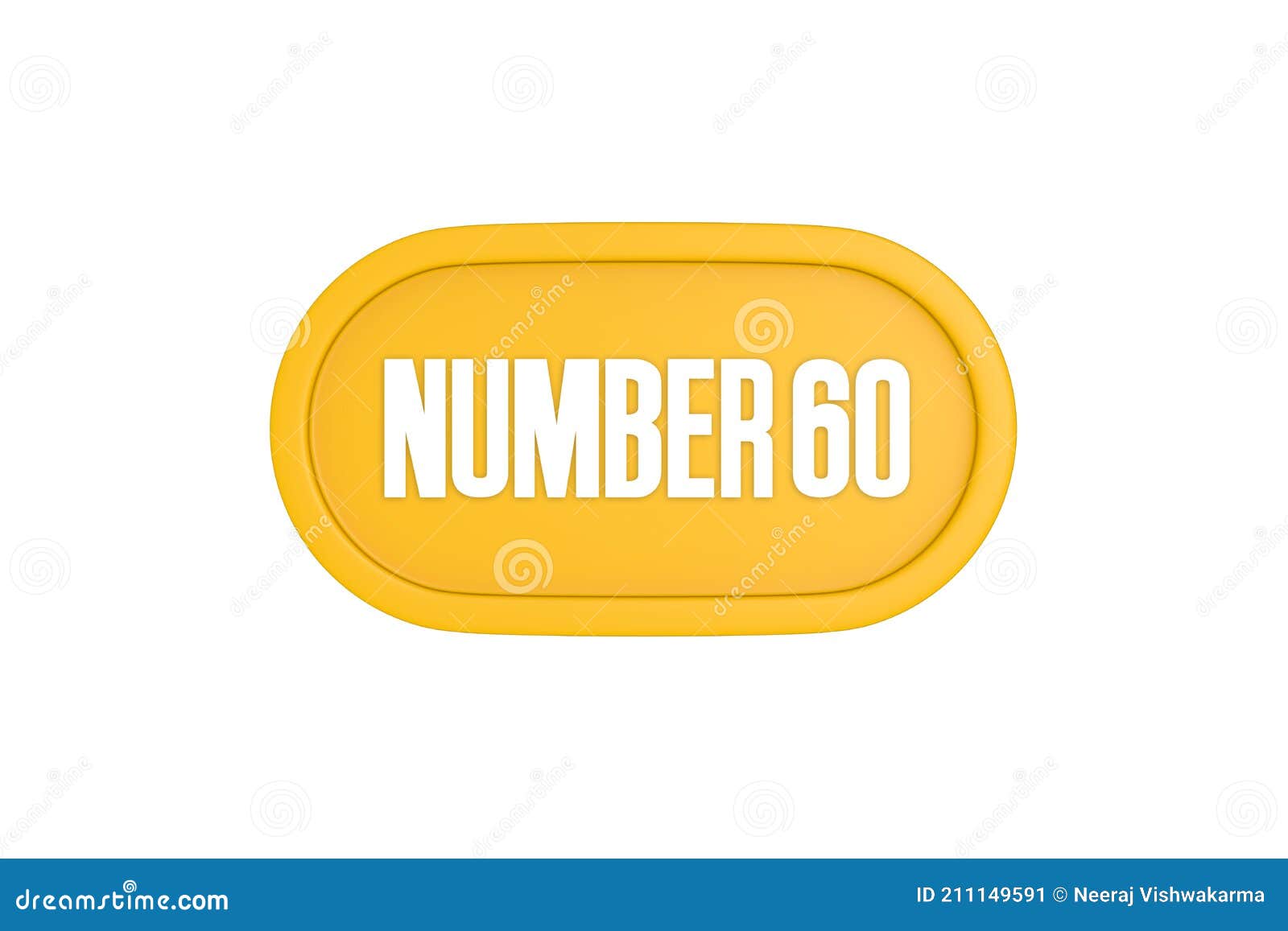 60 Number Sign in Yellow Color Isolated on White Background, 3d Render ...