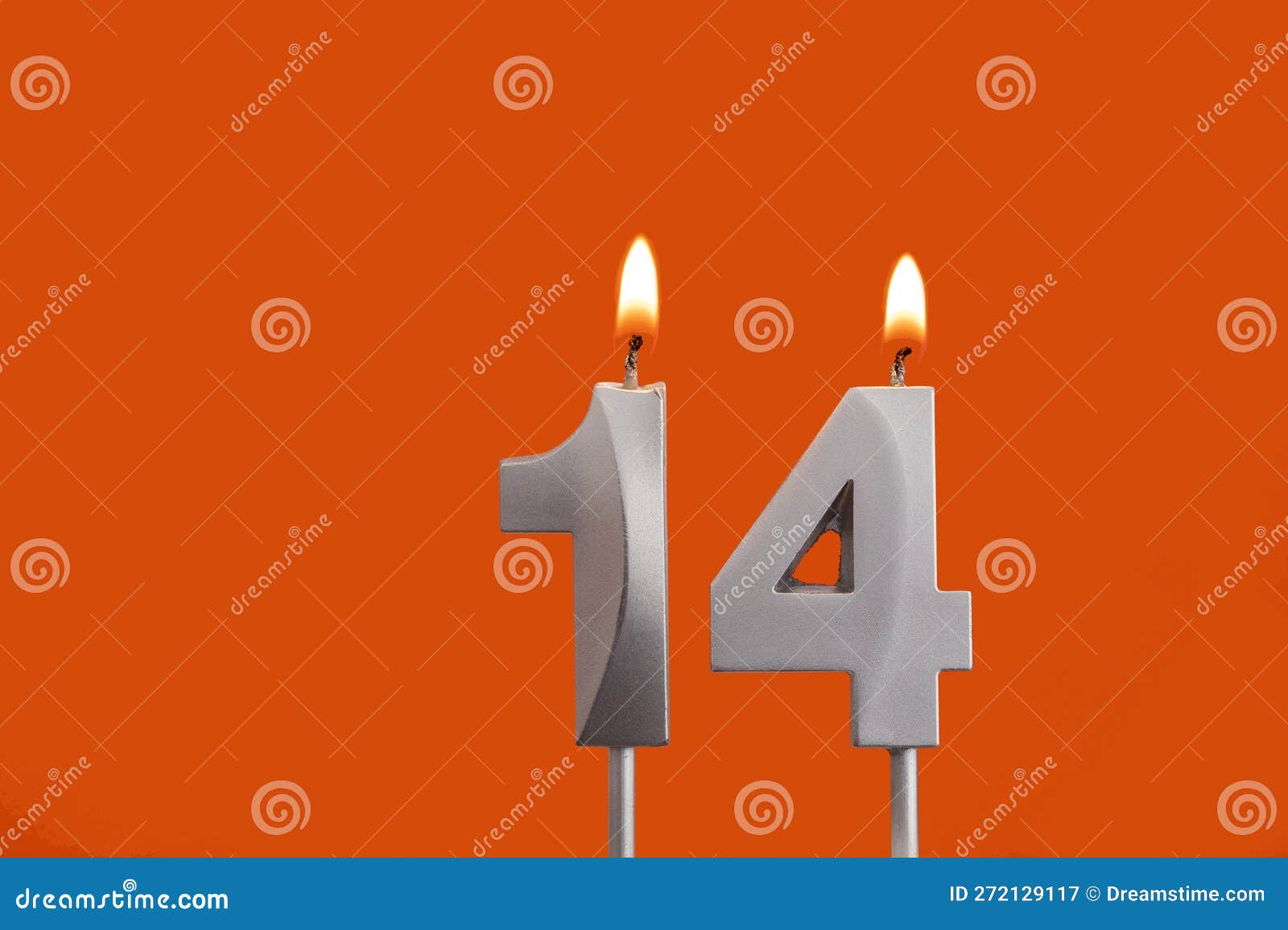 Number 14 - Silver Anniversary Candle on Orange Background Stock Image ...