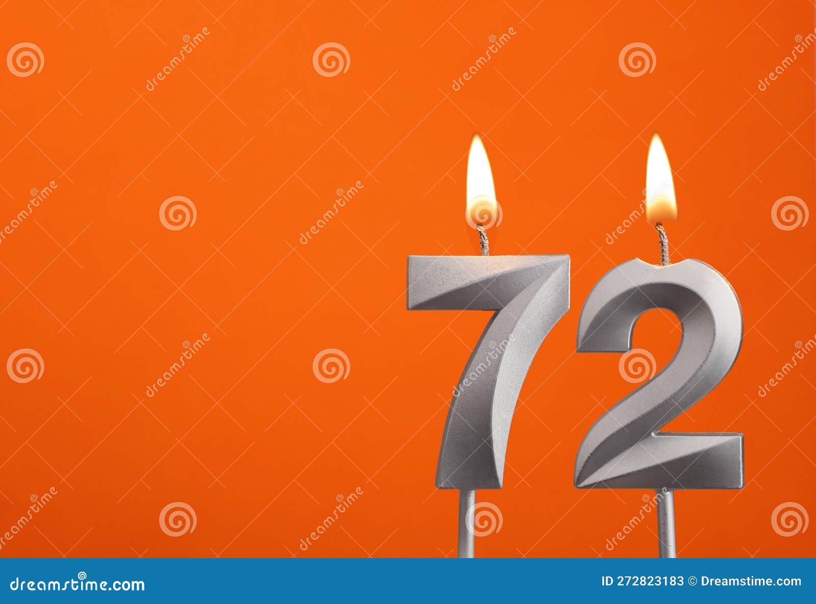 Number 72 - Silver Anniversary Candle on Orange Background Stock Image ...