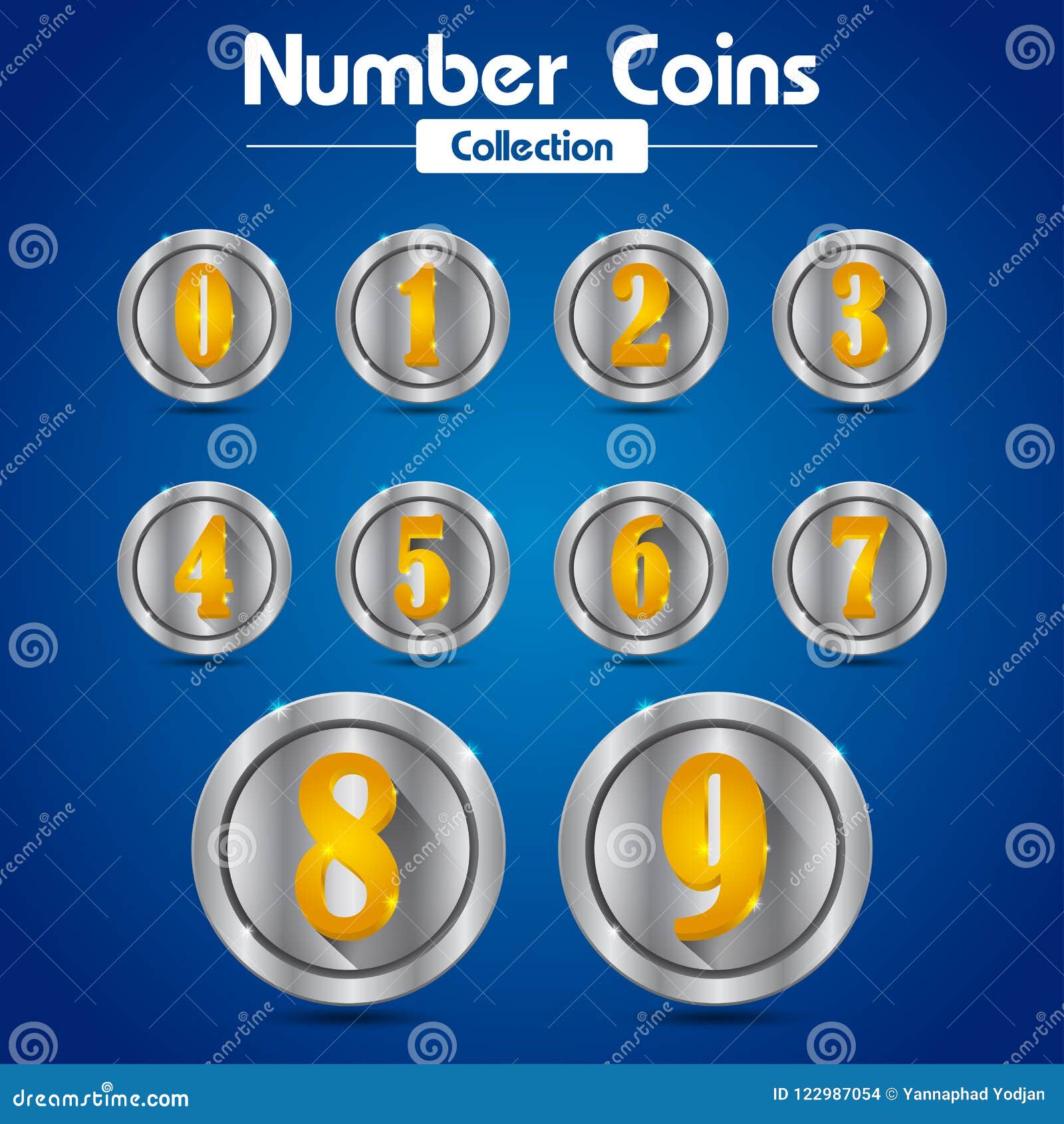 Number Silver Coins Collection and Gold Number Stock Illustration ...