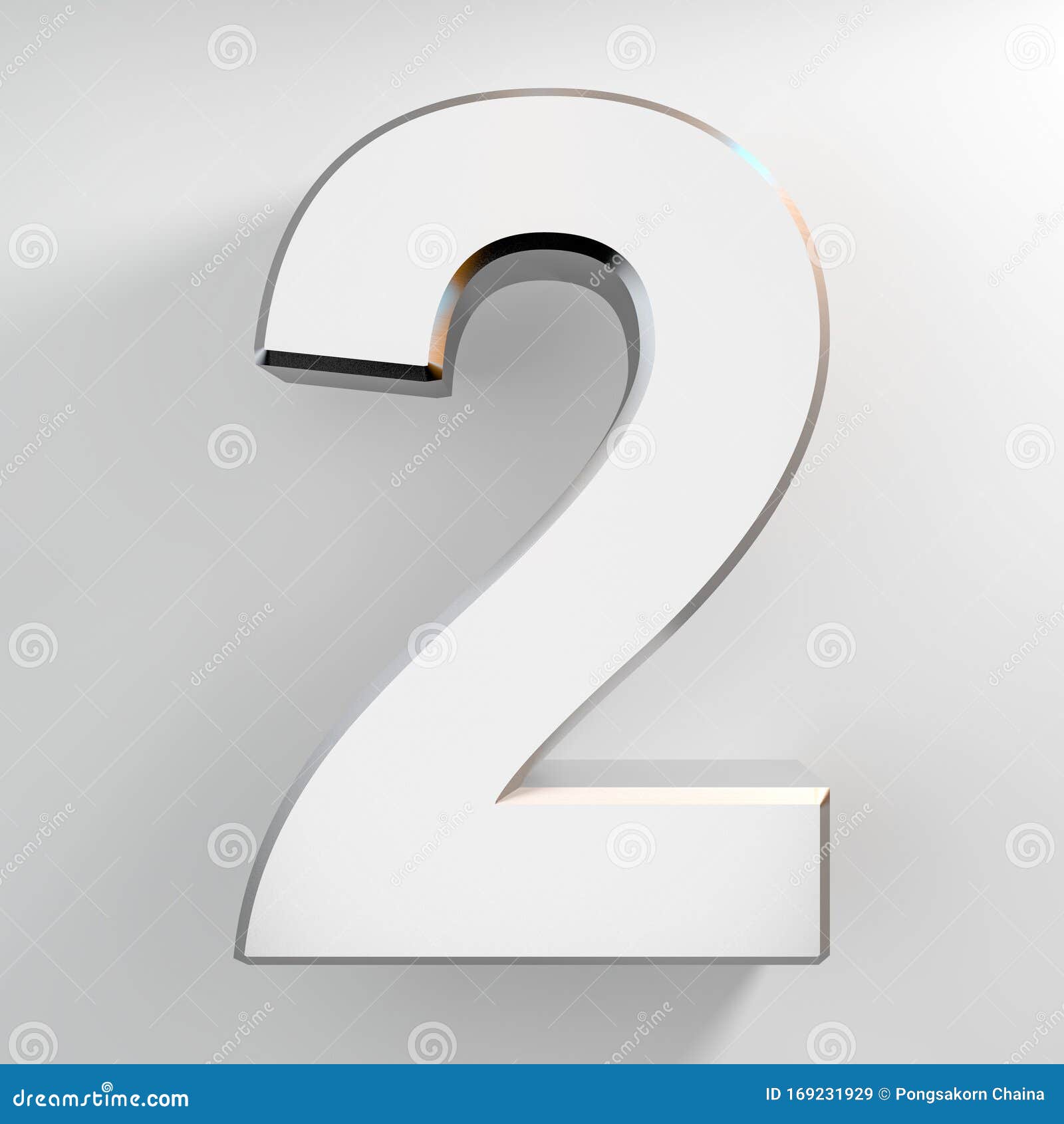 Number 2 Silver Color Collection On White Background Illustration 3D ...
