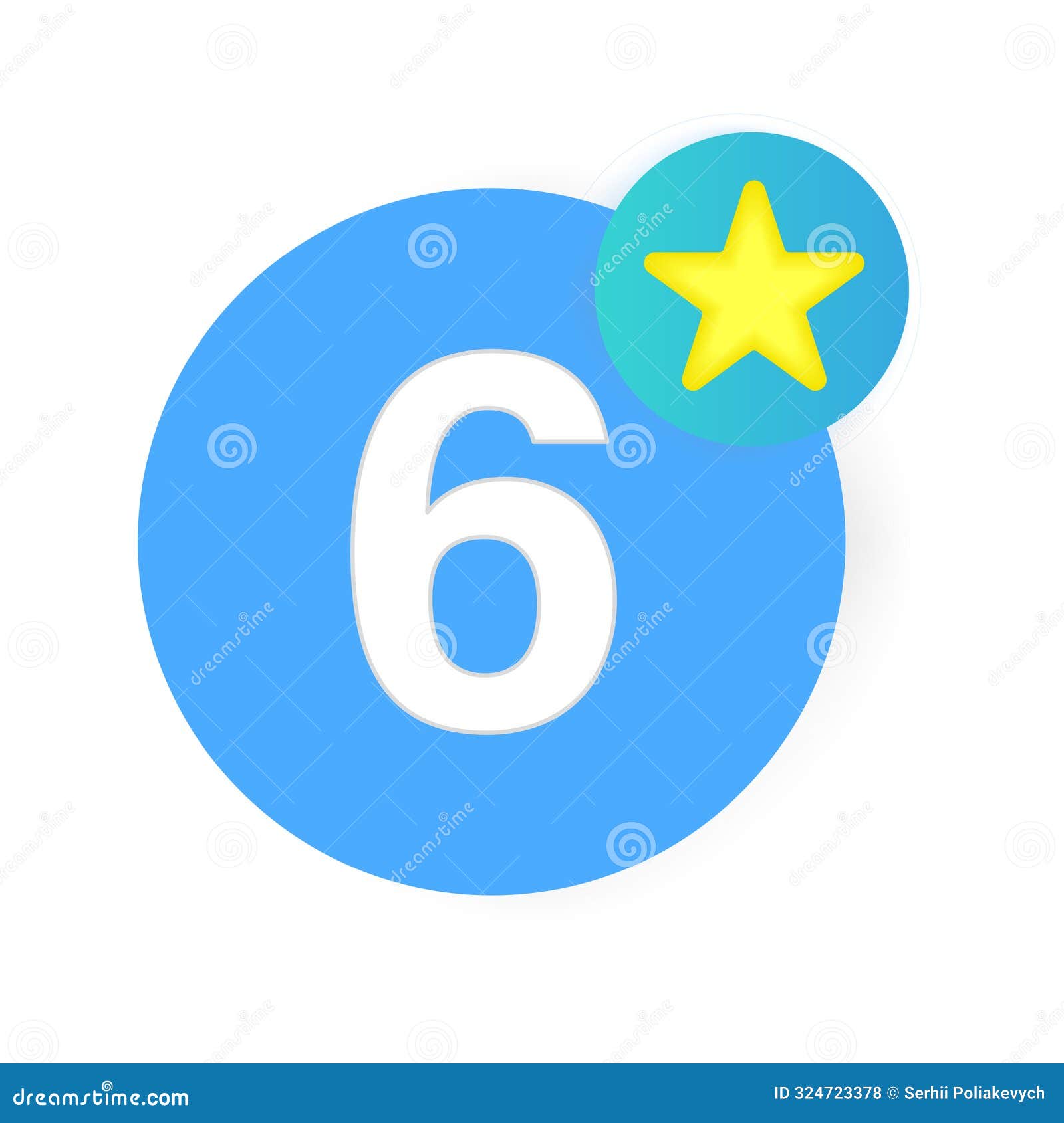 Number Six Badge. Blue Circle. Yellow Star. Vector Icon Stock ...