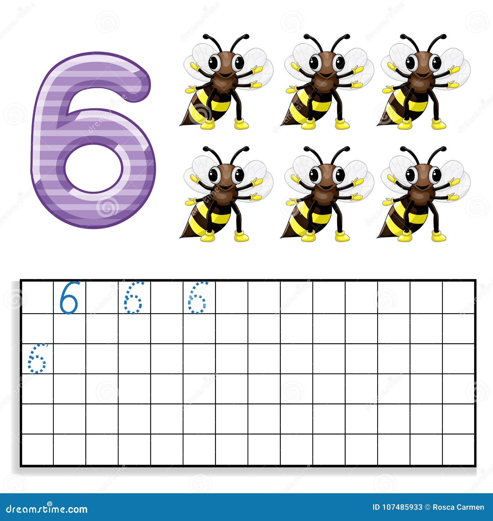 Number 6 with six bees stock illustration. Illustration of divide ...