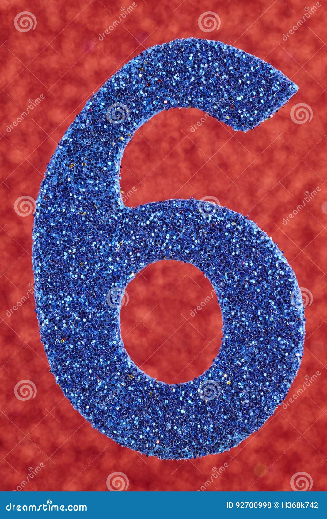 Number Six Blue Color Over a Red Background. Anniversary Stock Photo ...