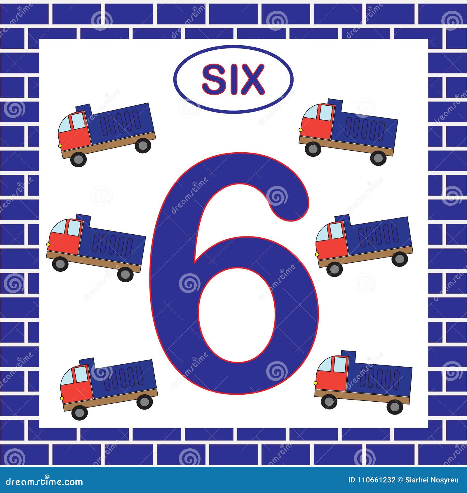 Number 6 Six, Card. Learning Numbers with Transport, Dump Truck Stock ... Number 6 Six, Card. Learning Numbers with Transport, Dump Truck Stock ...