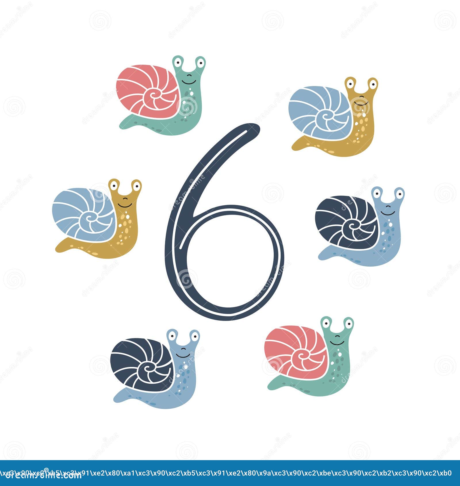 Number Six and Cute Cartoon Snails. Counting Training Stock Vector ...