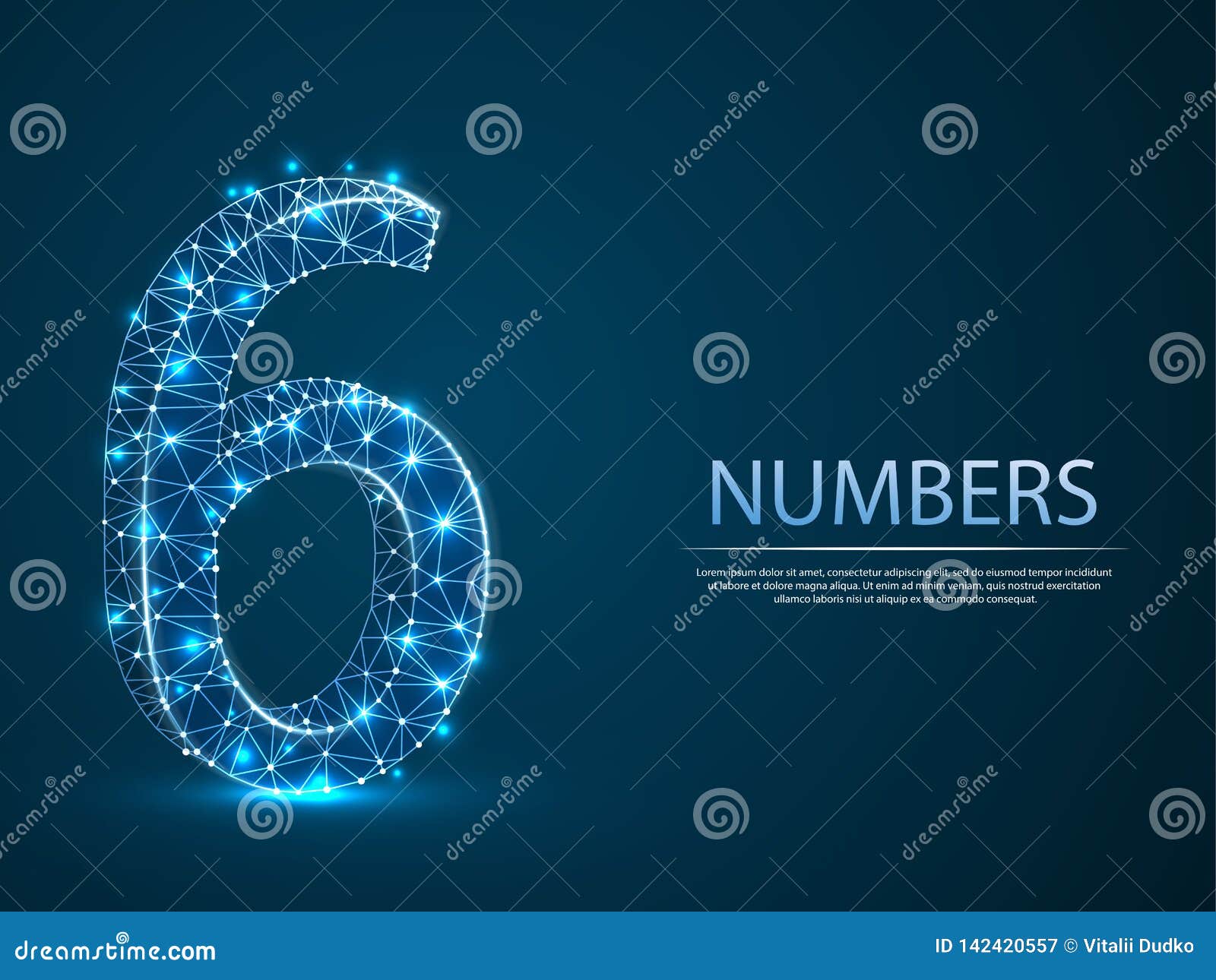 Number Six 3D Low Poly Abstract Illustration.Vector Digit 6 Wireframe ...