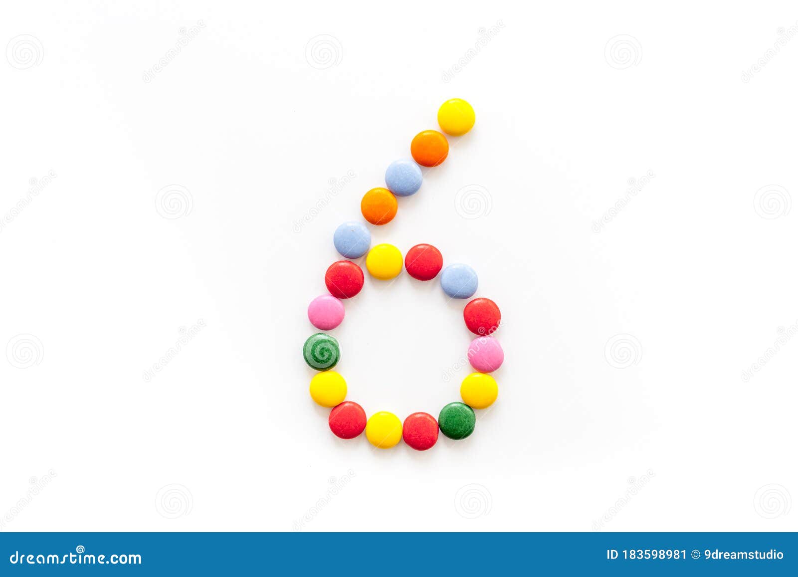 Number 6 - Six - Lined with Sweets on Isolated Top-down Stock Image ...