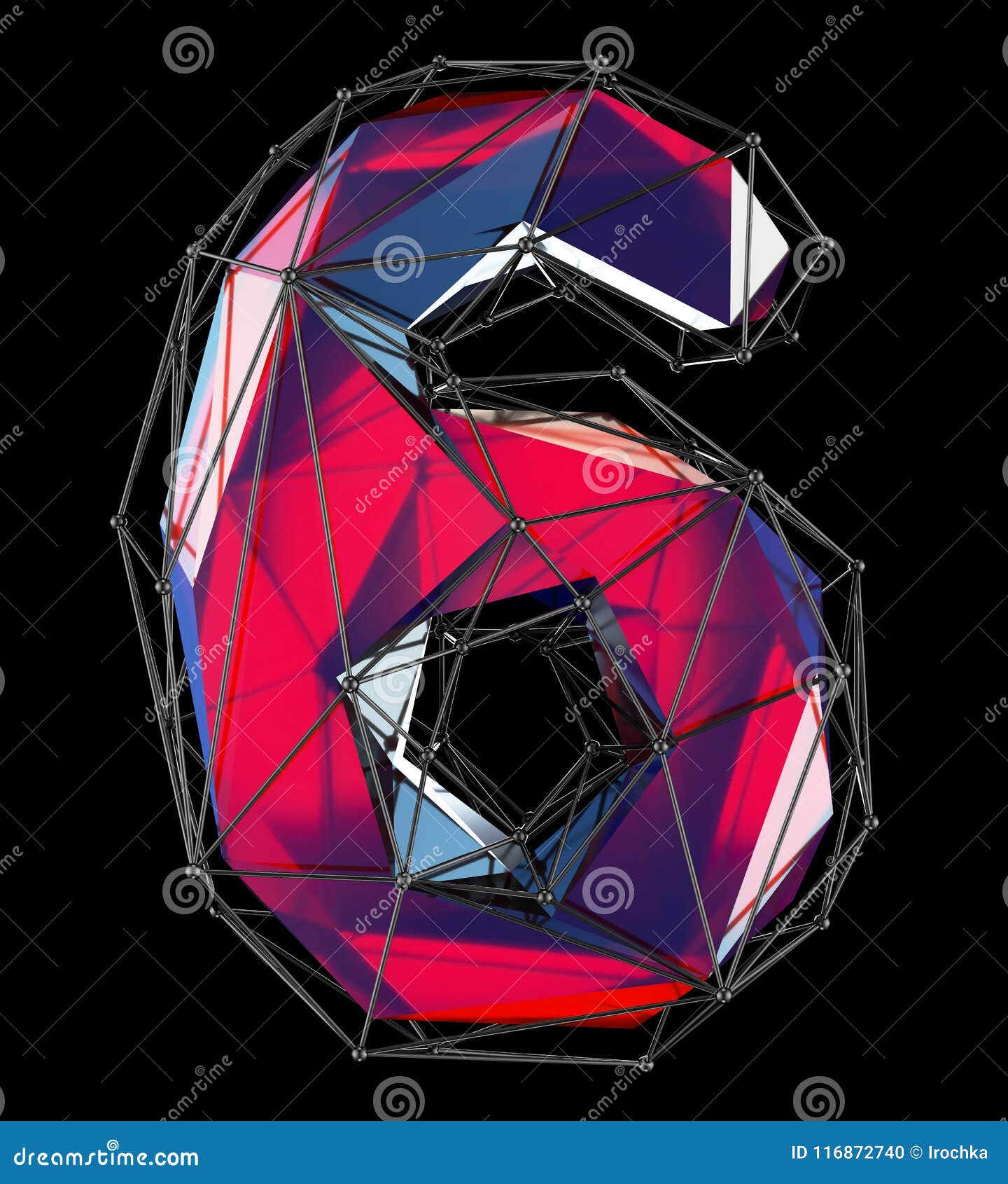 Number 6 Six in Low Poly Style Red Color Isolated on Black Background ...