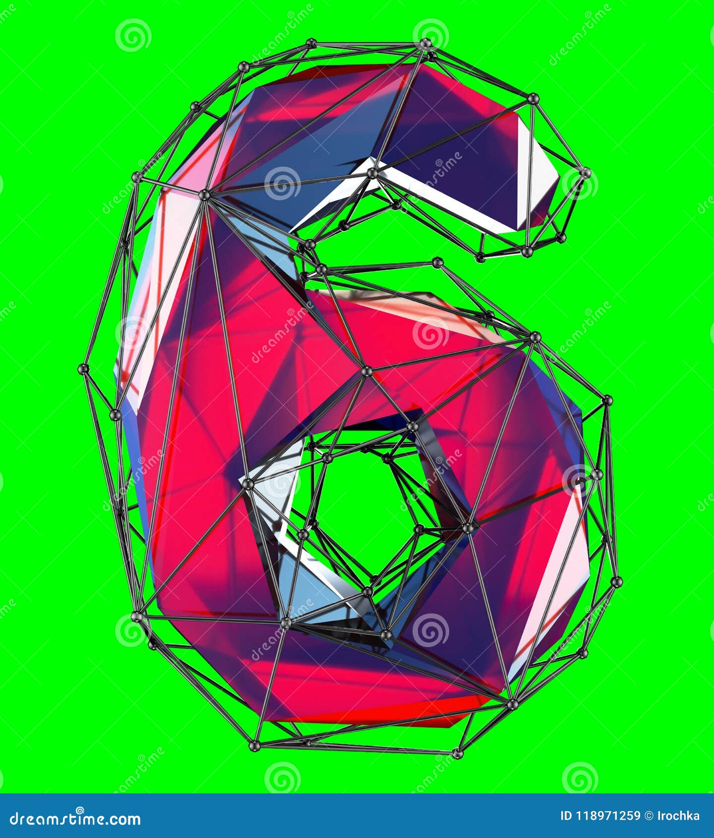 Number 6 Six in Low Poly Style Red Color Isolated on Green Background ...