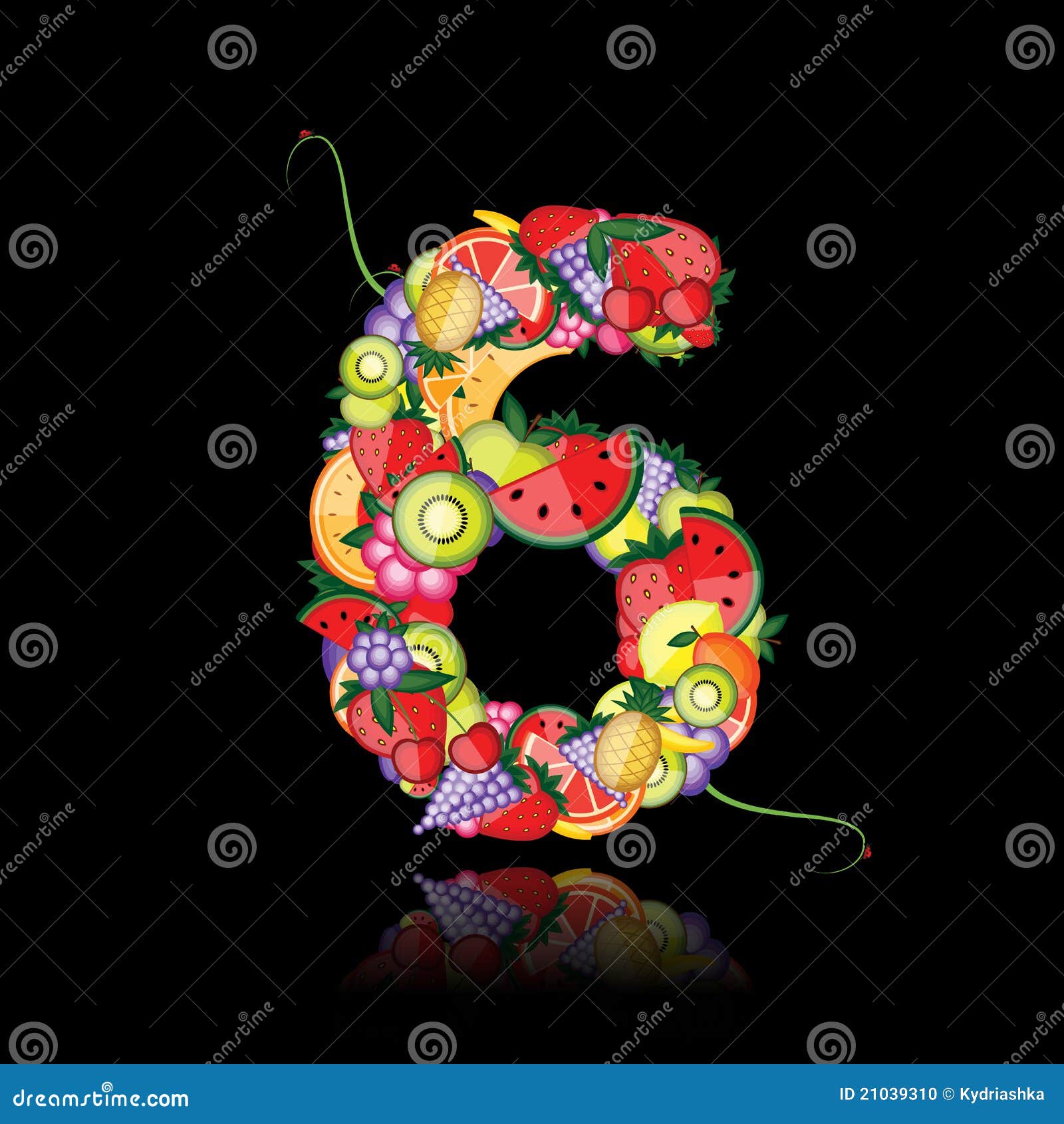 Number Six Made from Fruits. Stock Vector - Illustration of grape ...