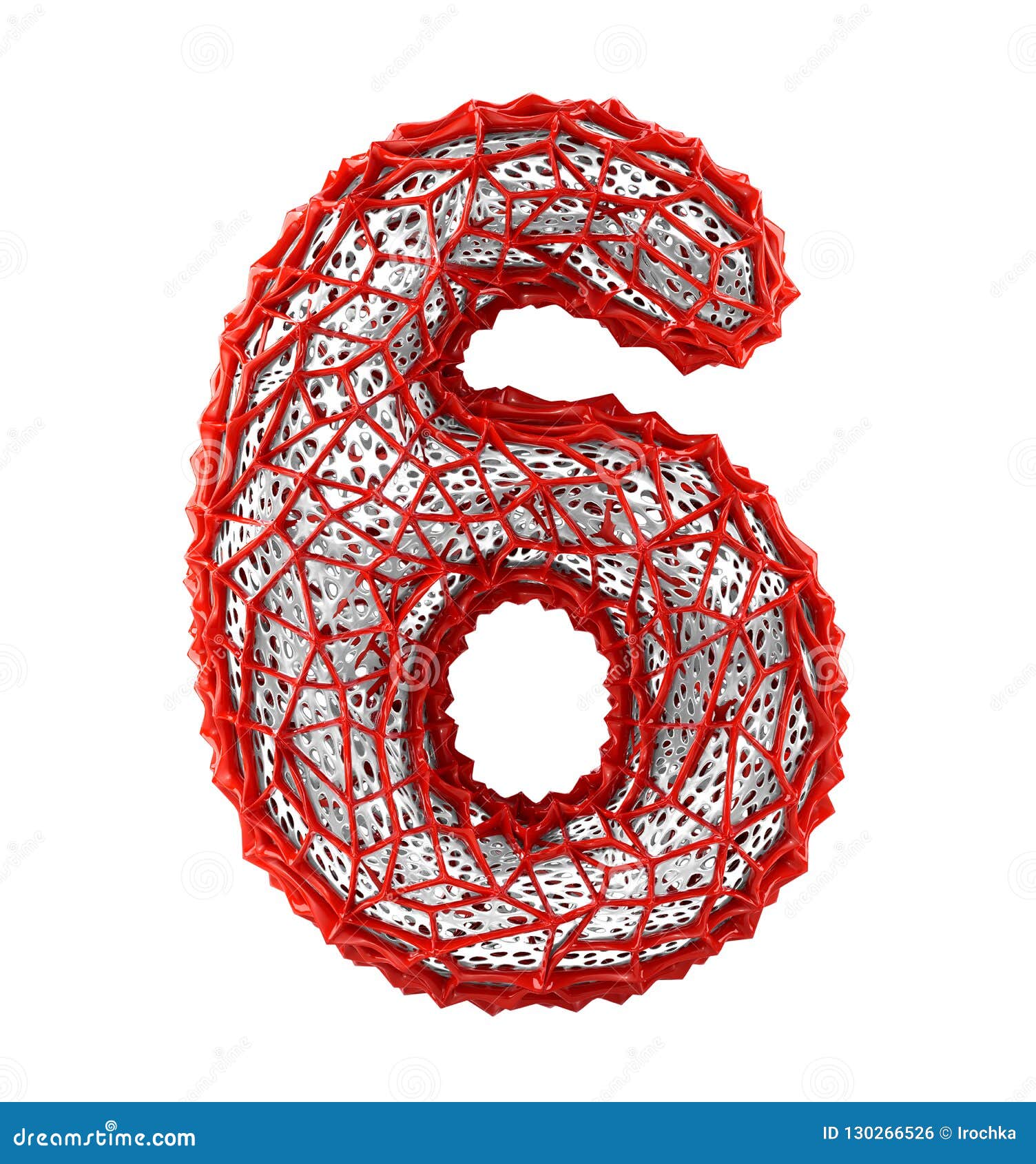 Number 6 Six Made of Red Plastic with Abstract Holes Isolated on White ...