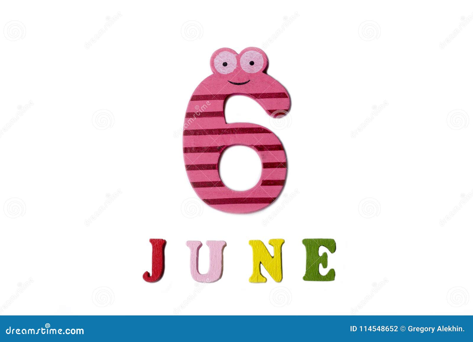 The Number Six and the Word June on a White Background. Stock Photo ...