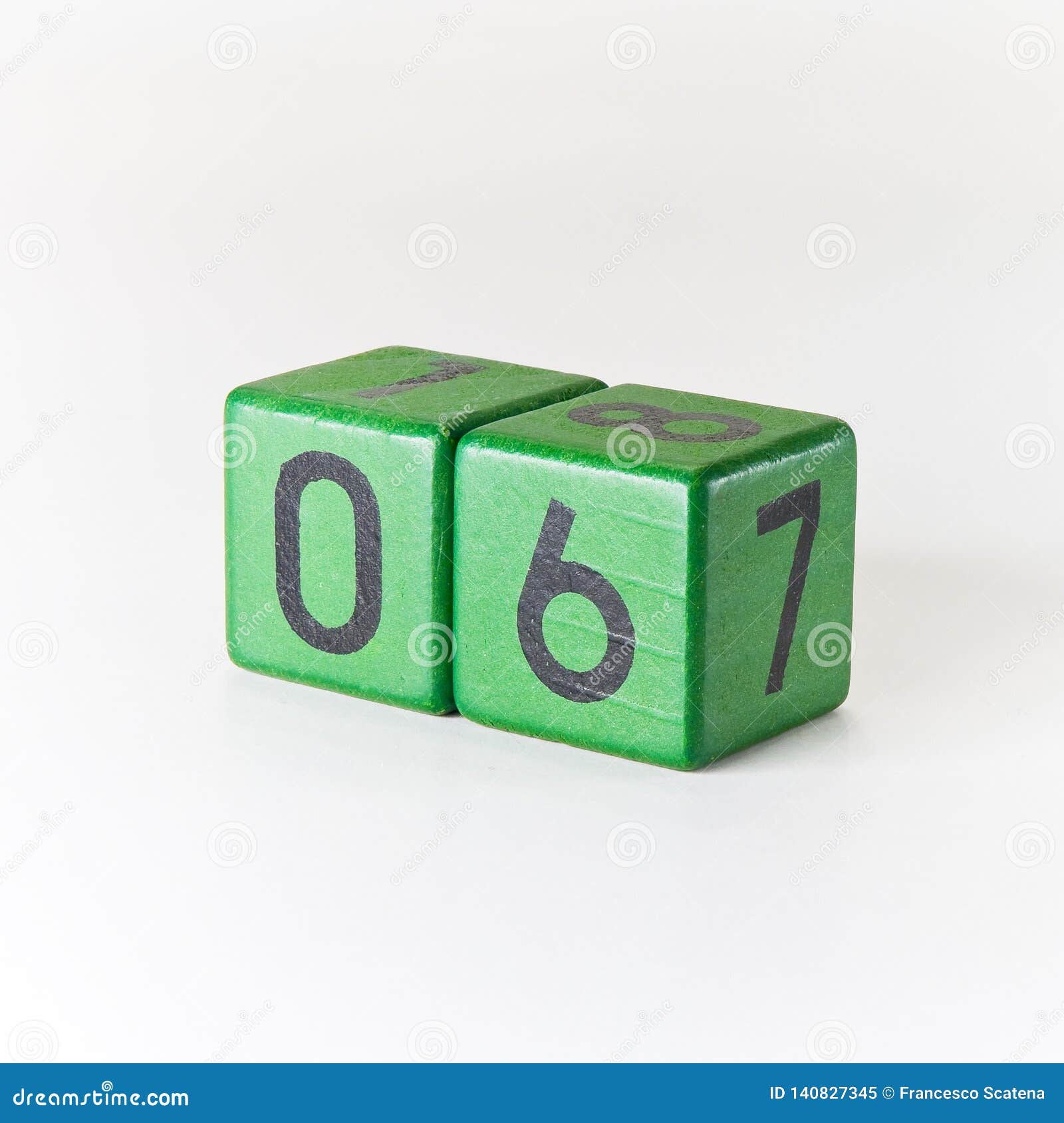 Number Six Written on a Wooden Green Cube Stock Image - Image of white ...