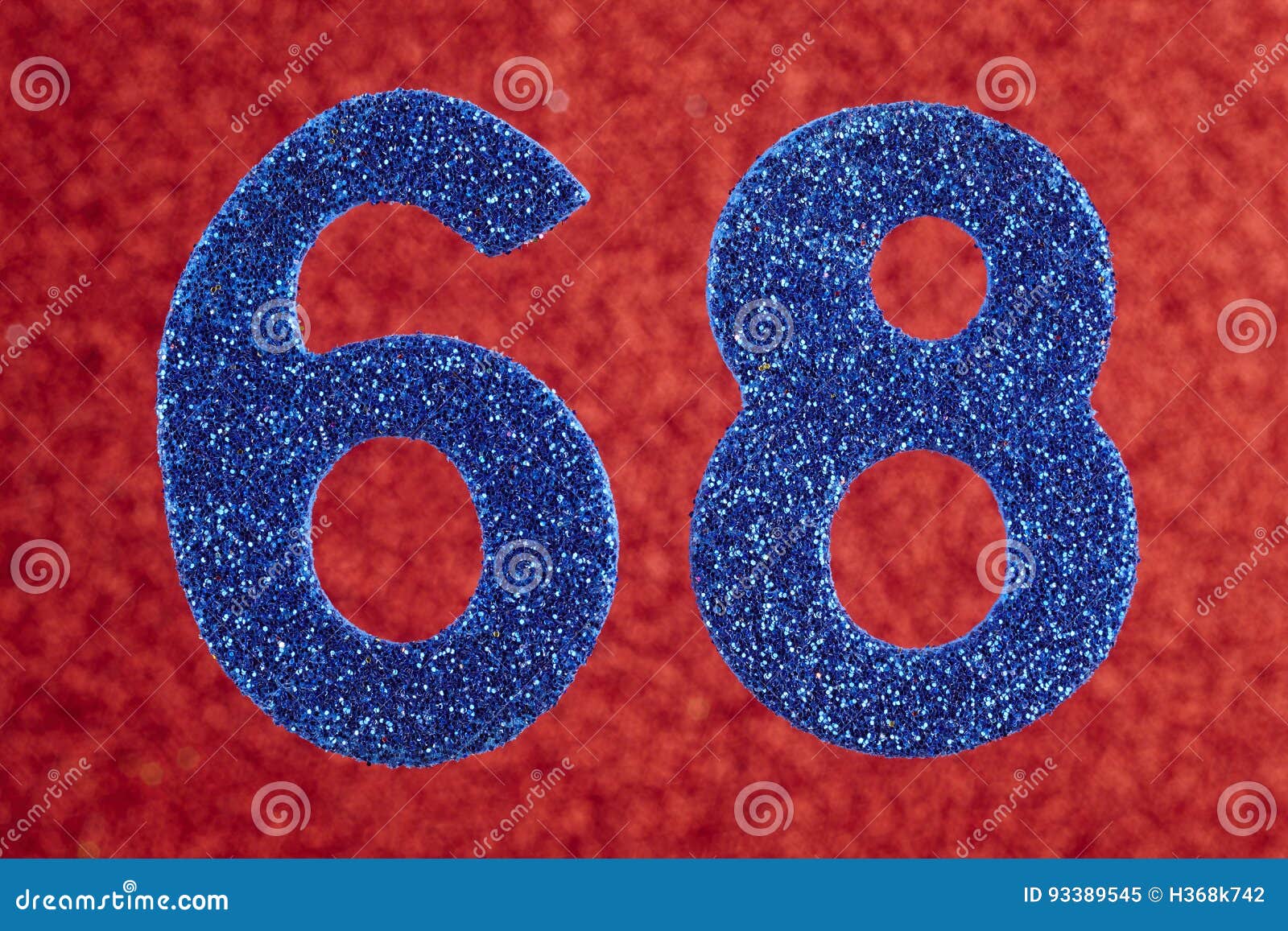 Number Sixty-eight Blue Color Over a Red Background. Anniversary Stock ...