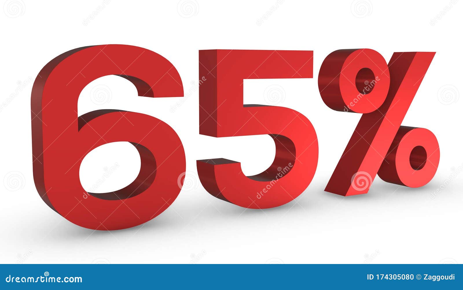 Number Sixty Five Percent 65 Red Sign 3D Rendering Isolated on White ...