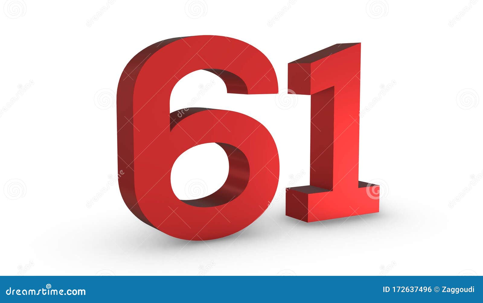 Number 61 Sixty One Red Sign 3D Rendering Isolated on White Background ...