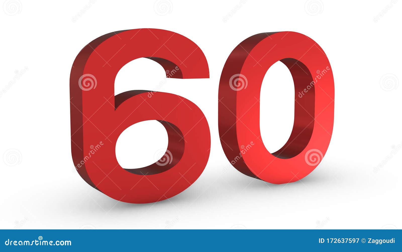Number 60 Sixty Red Sign 3D Rendering Isolated on White Background ...