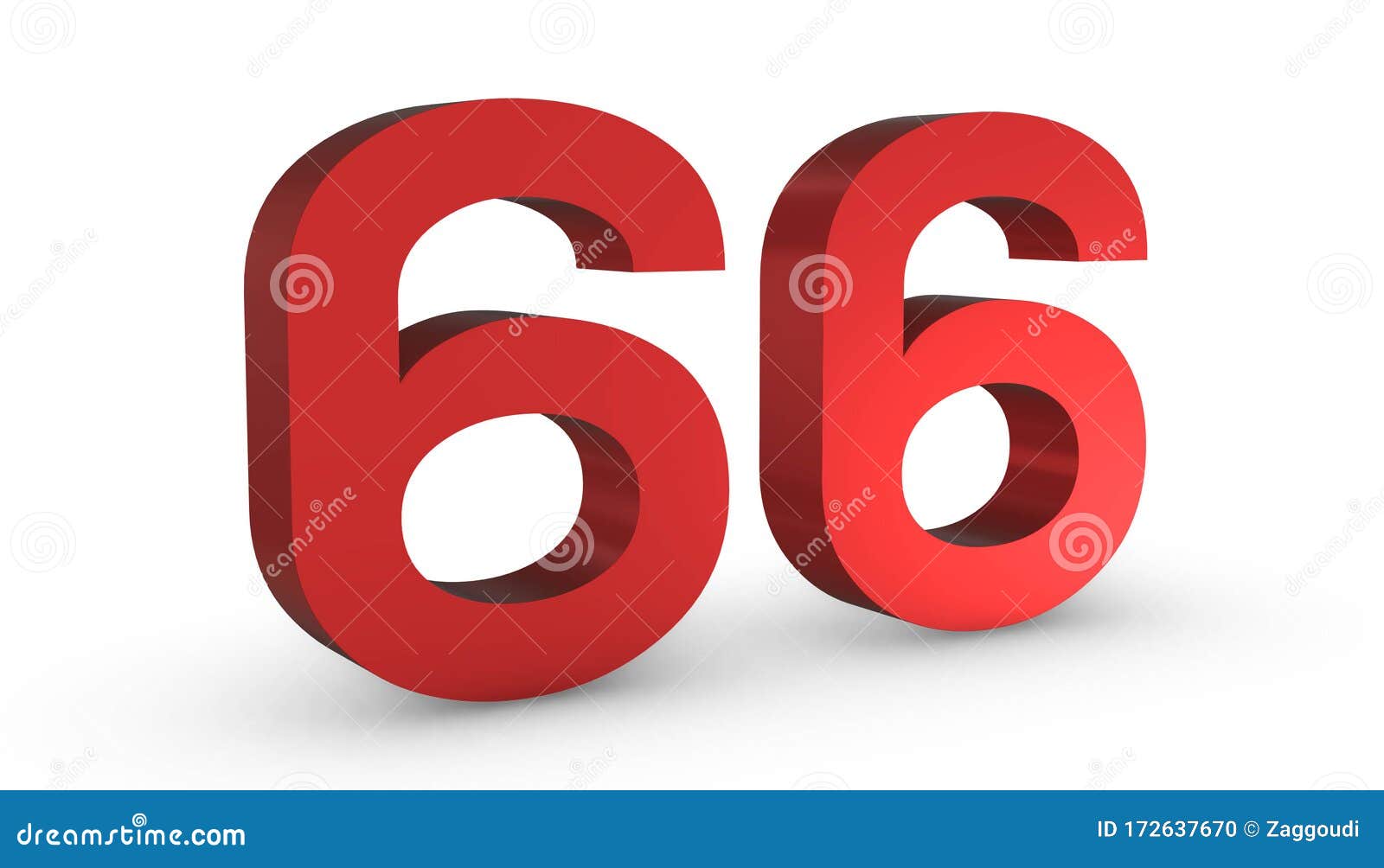Number 66 Sixty Six Red Sign 3D Rendering Isolated on White Background ...