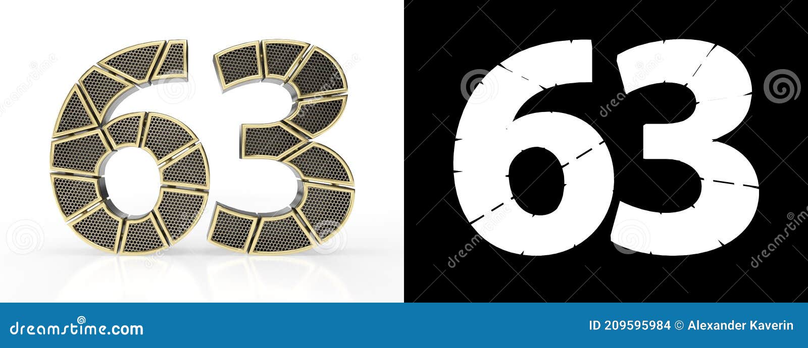 Number Sixty-three Number 63 with Perforated Gold Segments Stock ...