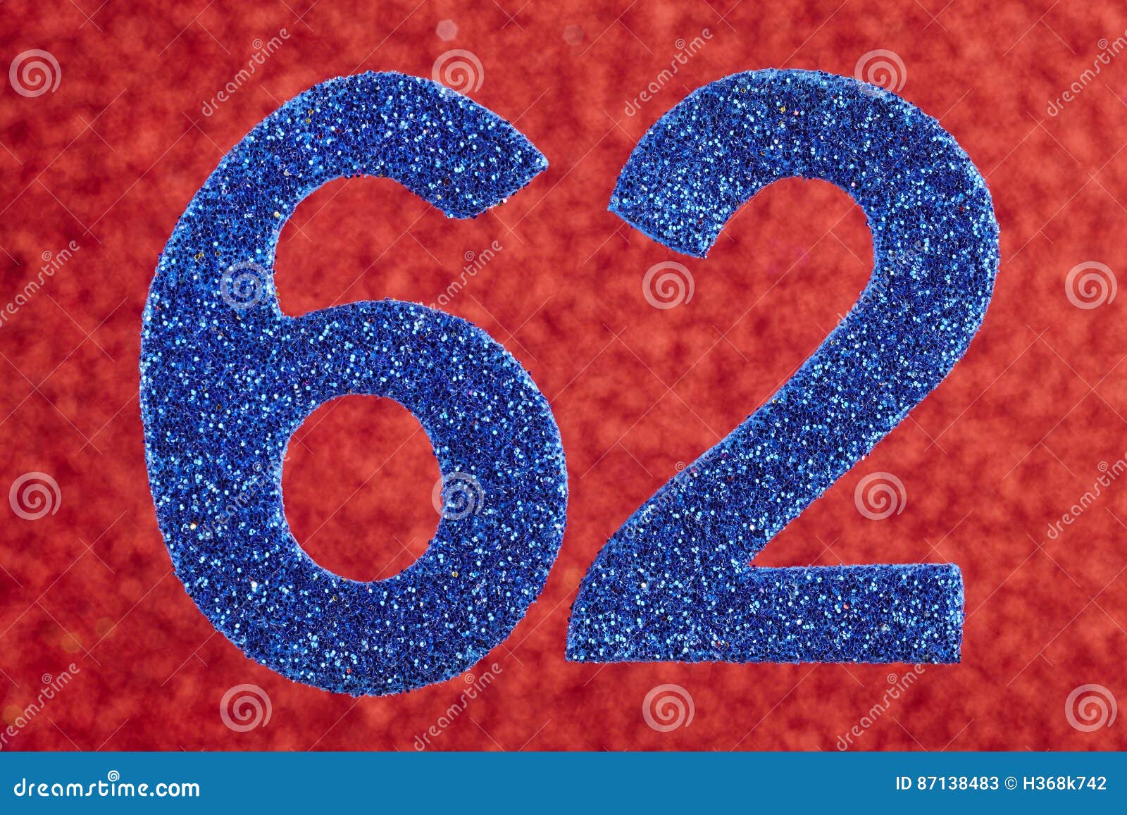 Number Sixty-two Blue Color Over a Red Background. Anniversary Stock ...