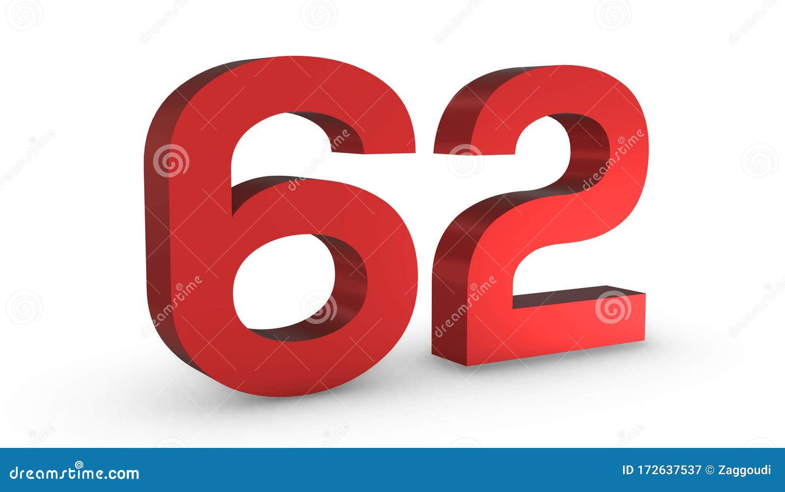 Number 62 Sixty Two Red Sign 3D Rendering Isolated on White Background ...