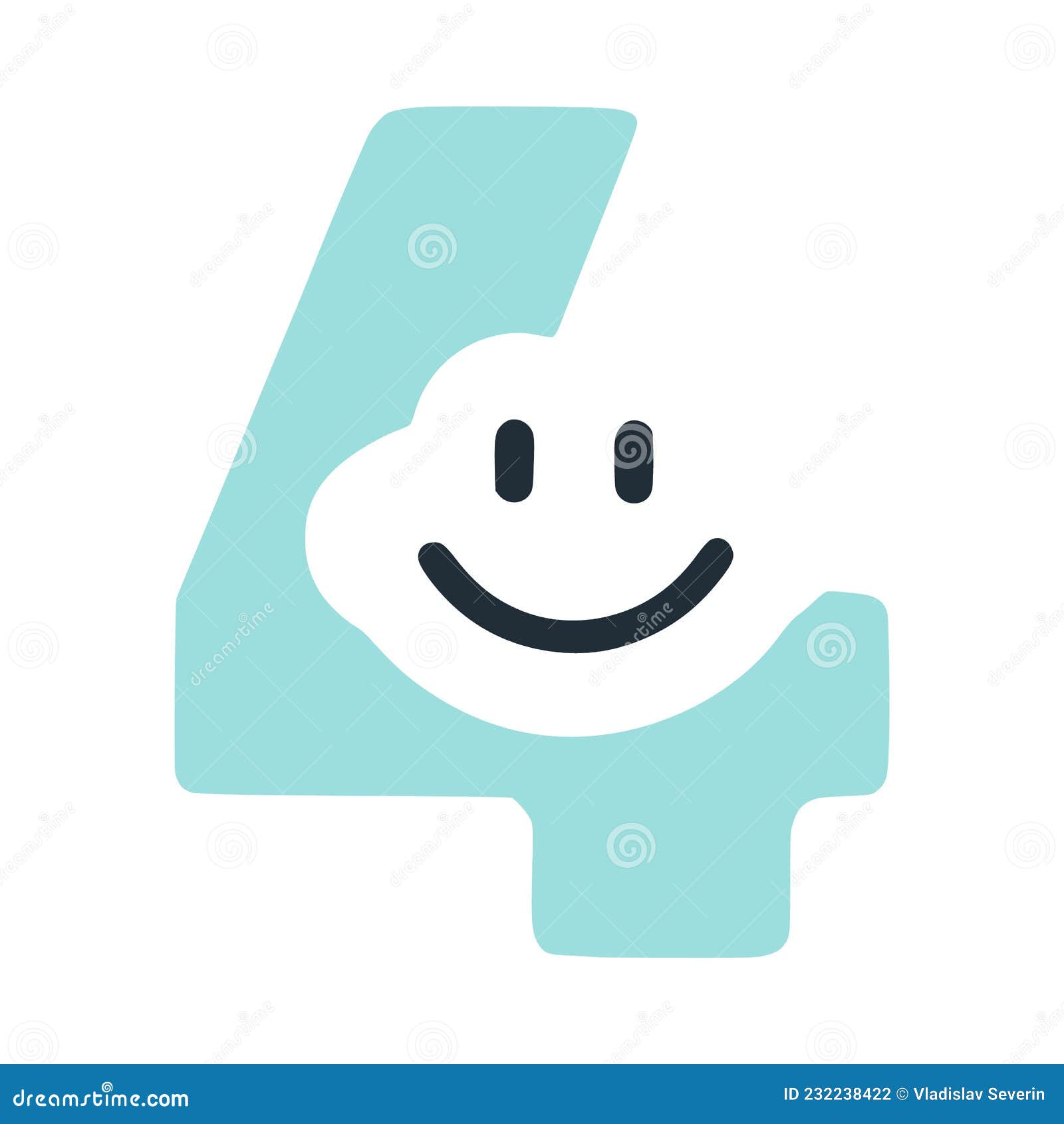 Number 4 with a Smile on the Face Character in Flat Style Stock Vector ...