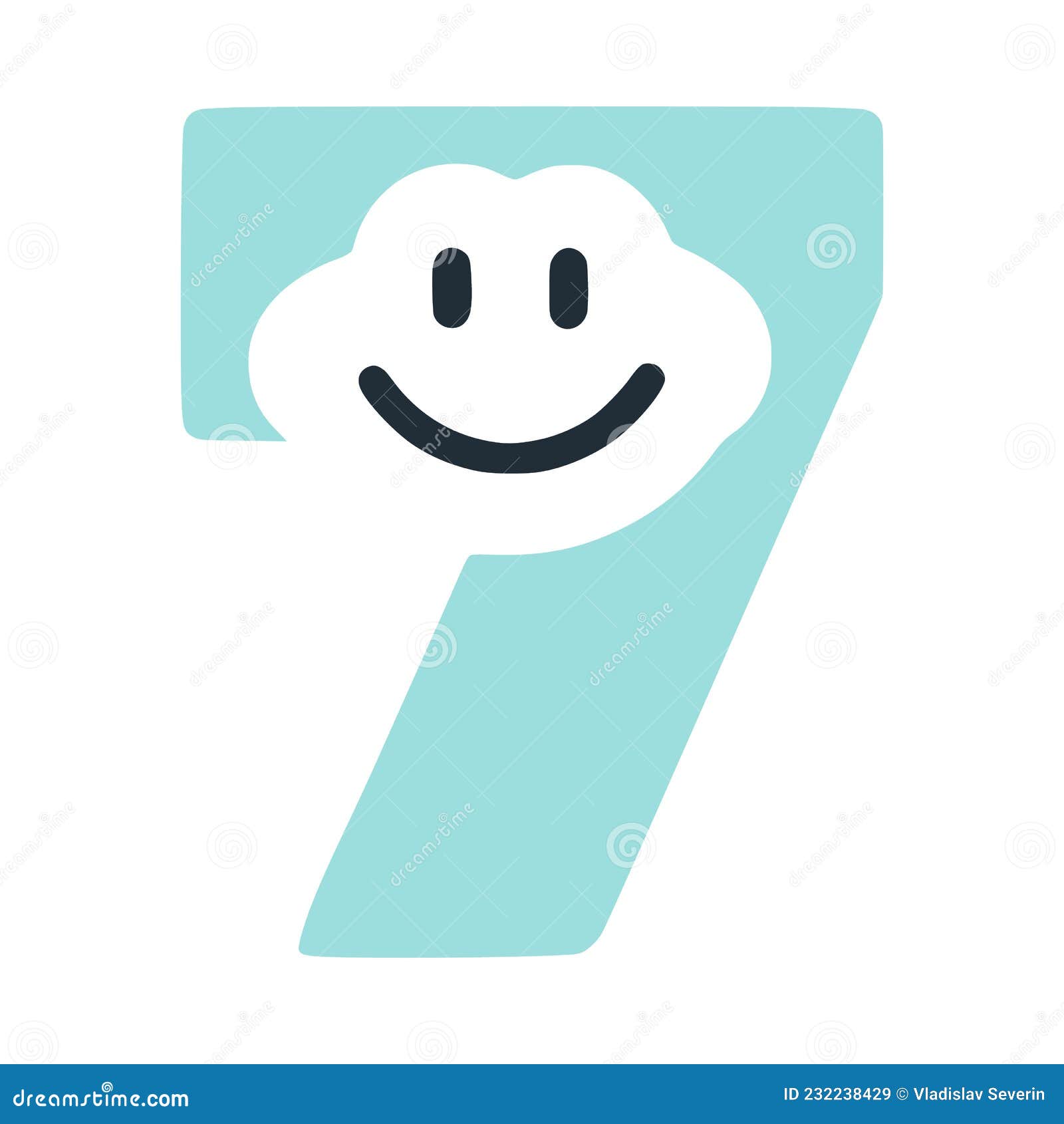 Number 7 with a Smile on the Face Character in Flat Style Stock Vector ...