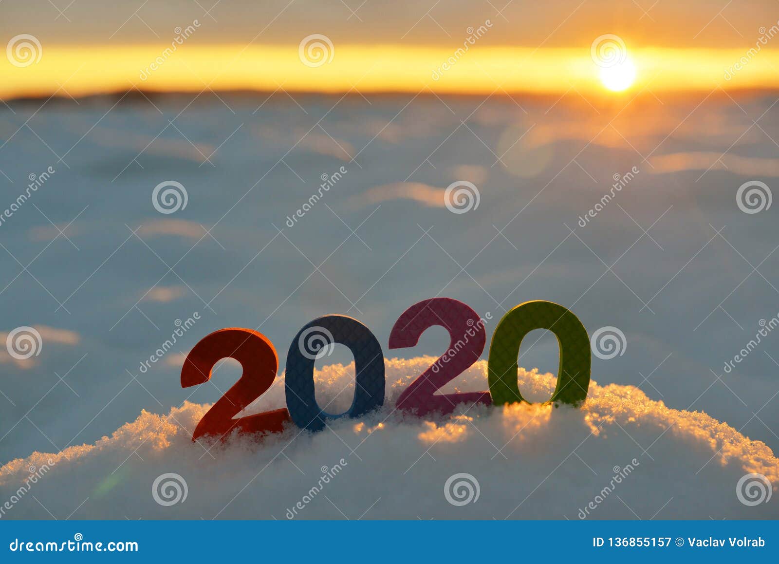 Number 2020 in Snow at Sunset. Stock Image - Image of landscape ...
