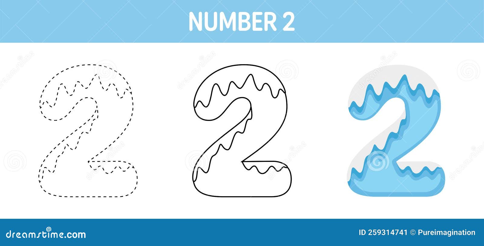 Number 2 Snow Tracing and Coloring Worksheet for Kids Stock Vector ...