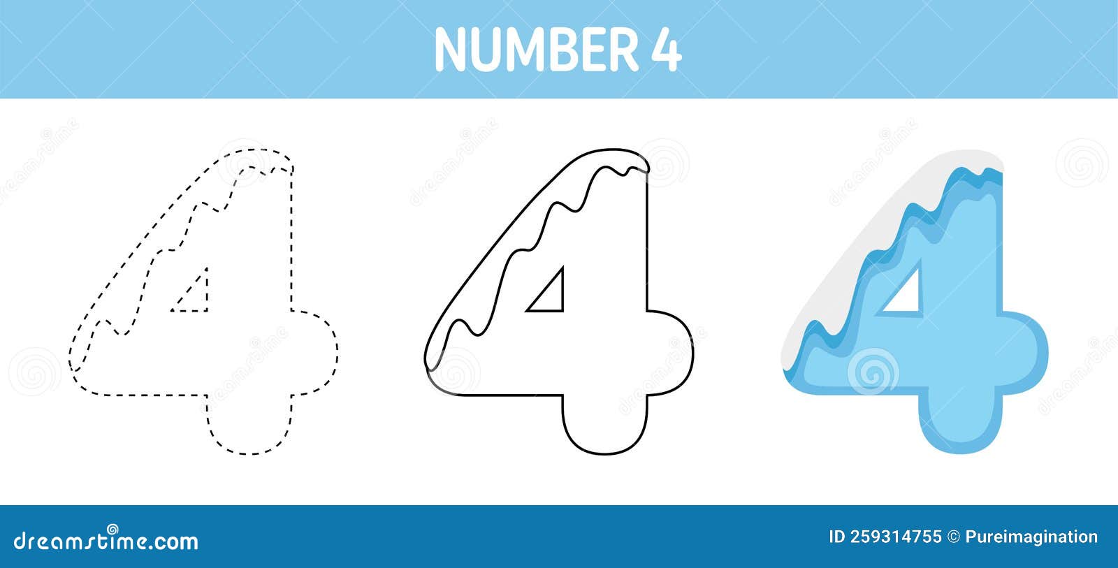 Number 4 Snow Tracing and Coloring Worksheet for Kids Stock Vector ...