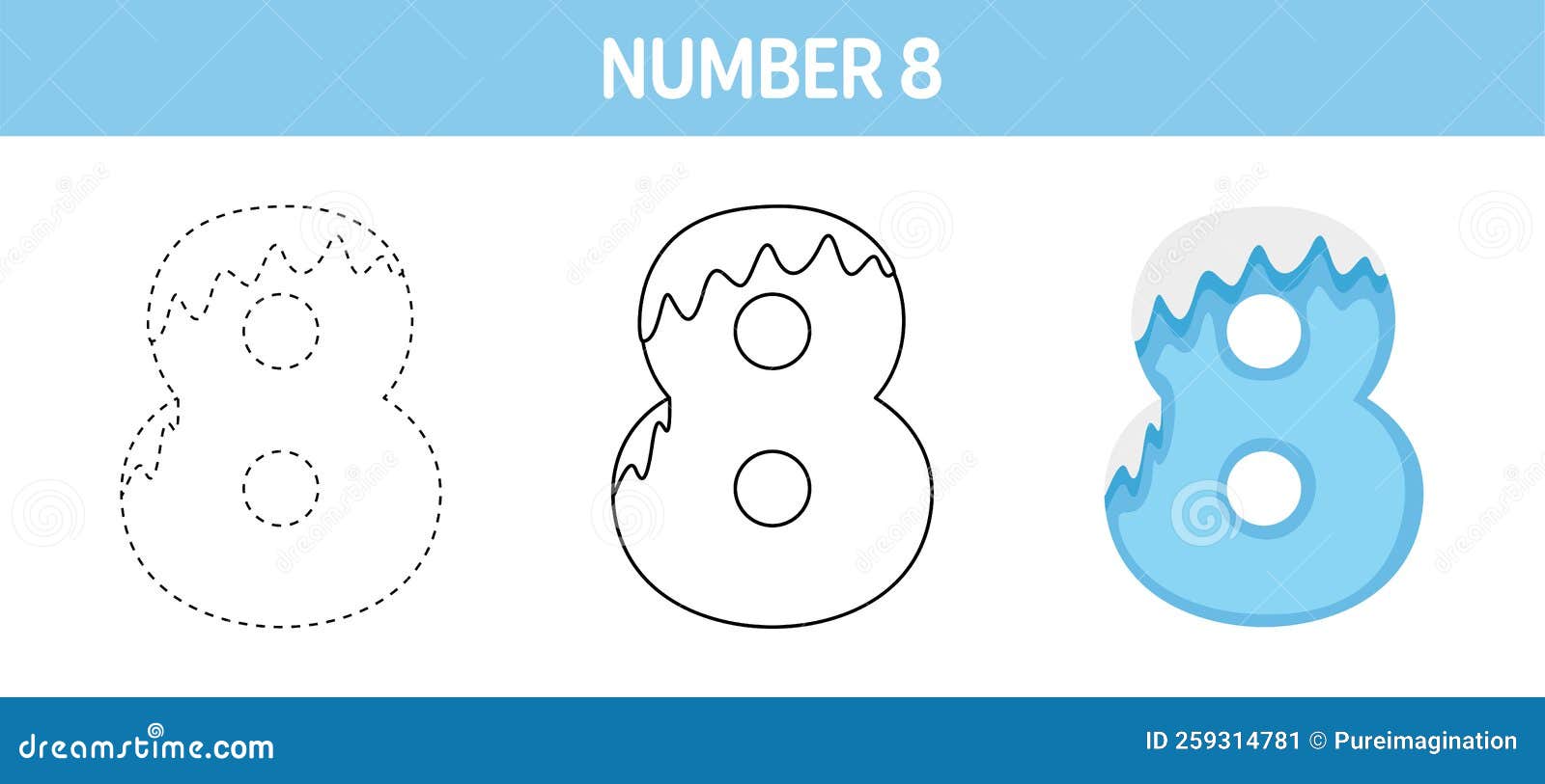 Number 8 Snow Tracing and Coloring Worksheet for Kids Stock Vector ...
