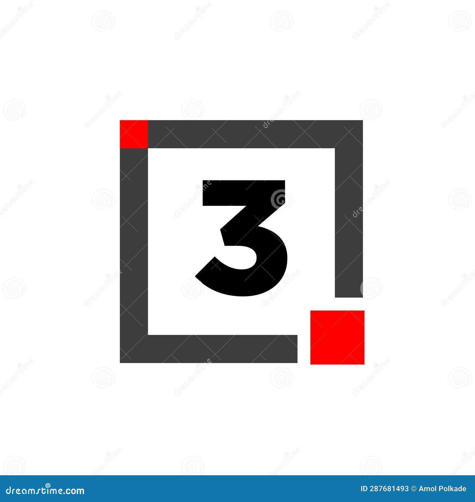 3 Number with Square Box Icon. 3 Box Monogram Stock Vector ...