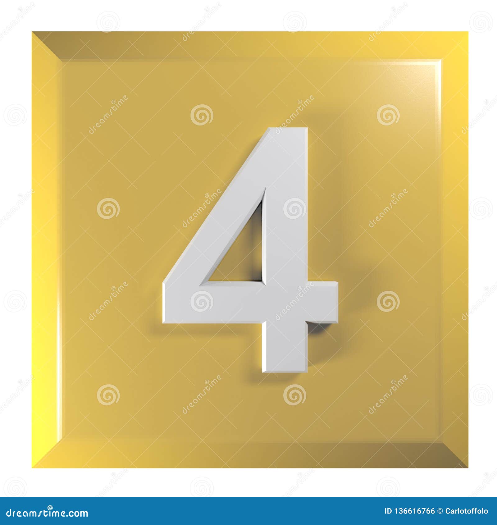 Number 4 Square Yellow - Orange Push Button - 3D Rendering Illustration ...