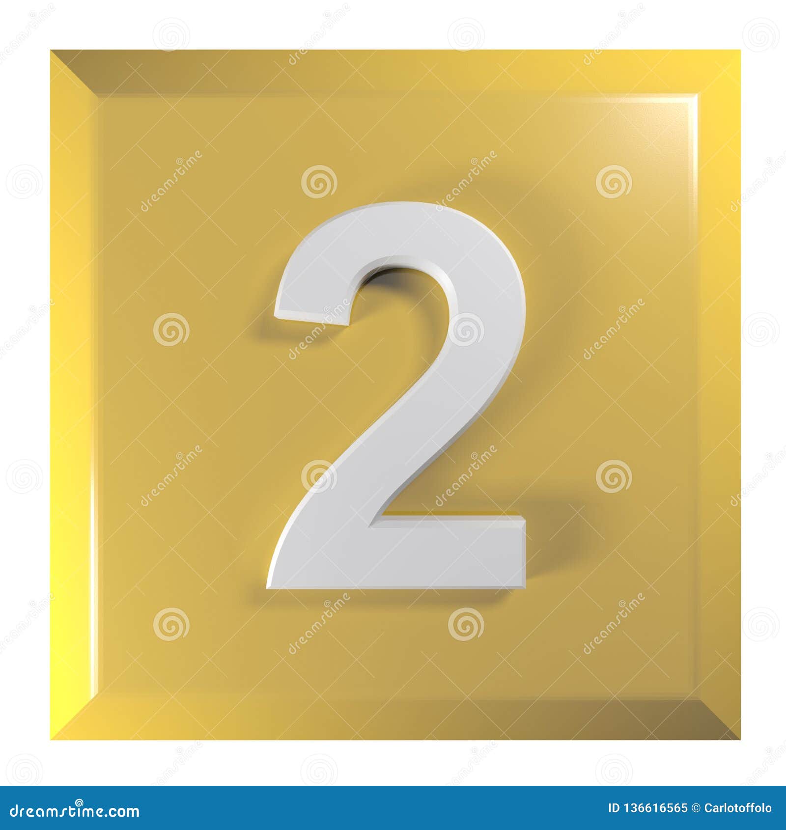 Number 2 Square Yellow - Orange Push Button - 3D Rendering Illustration ...