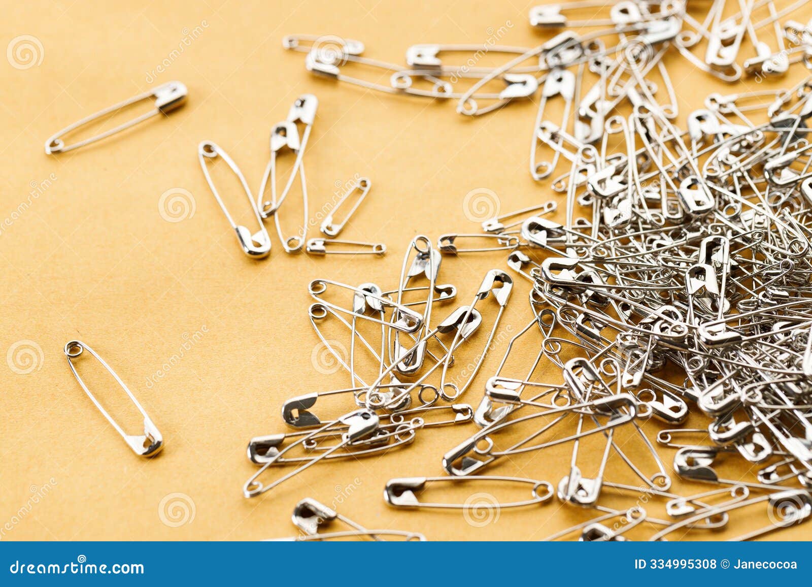 A Number of Stainless Safety Pins on Brown Paper Background Stock Photo ...