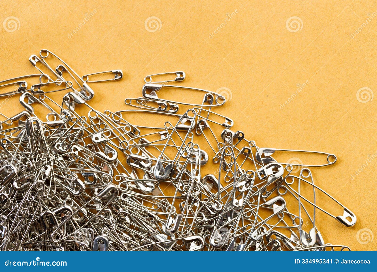 A Number of Stainless Safety Pins on Brown Paper Background Stock Image ...