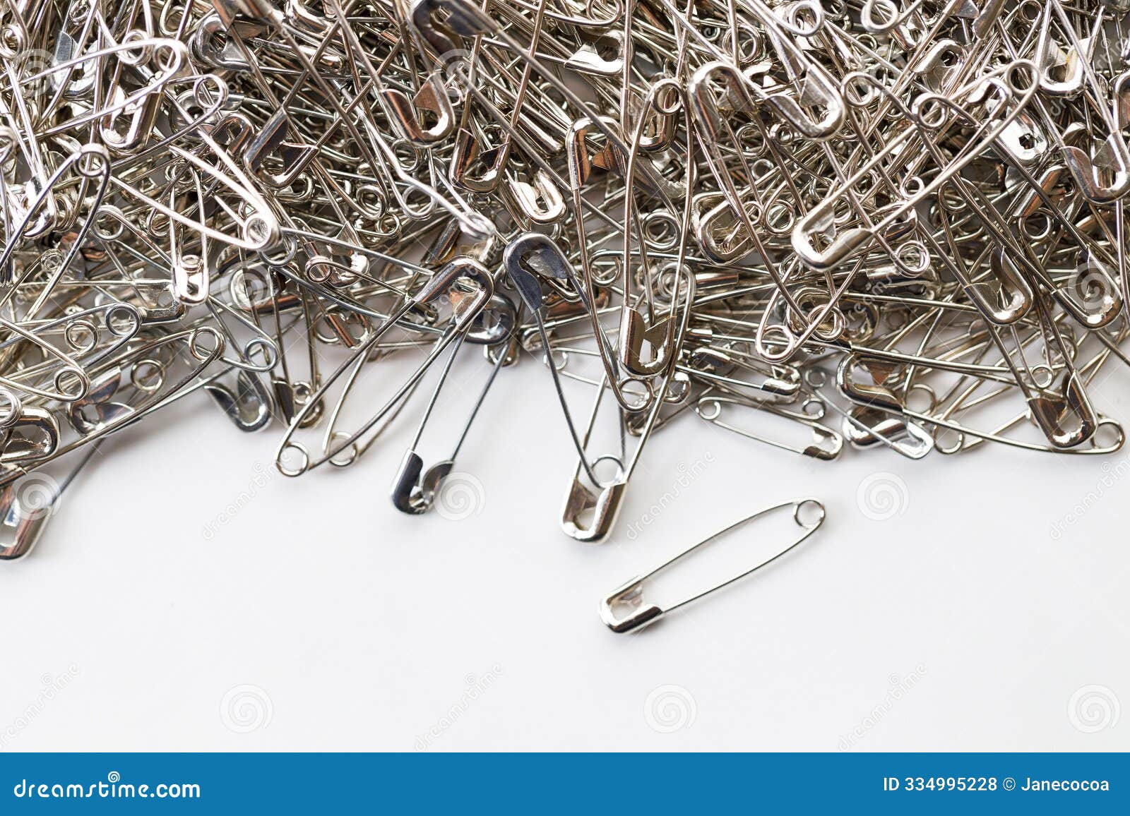 A Number of Stainless Safety Pins on White Background Stock Photo ...