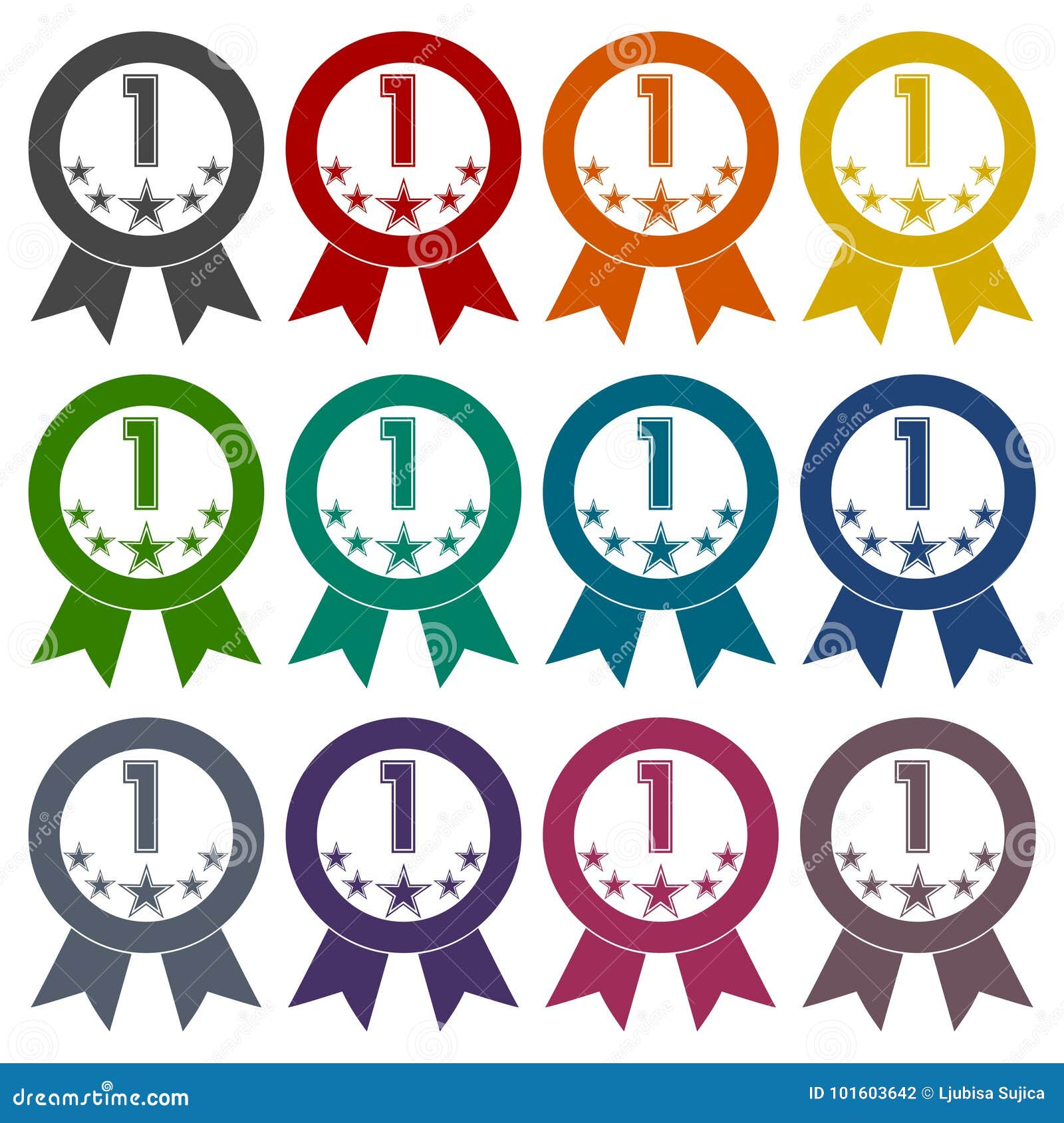 Number 1 with Stars Icons Set Stock Illustration - Illustration of ...