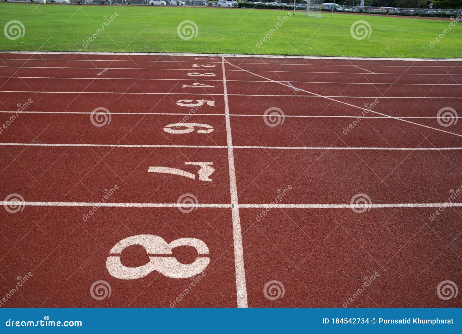 Number Start or Finish Position on Running Track in Stadium Stock Photo ...