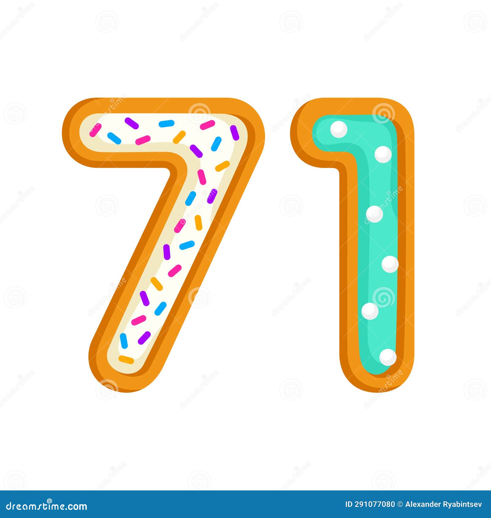 71 Number Sweet Glazed Doughnut Vector Illustration Stock Vector ...
