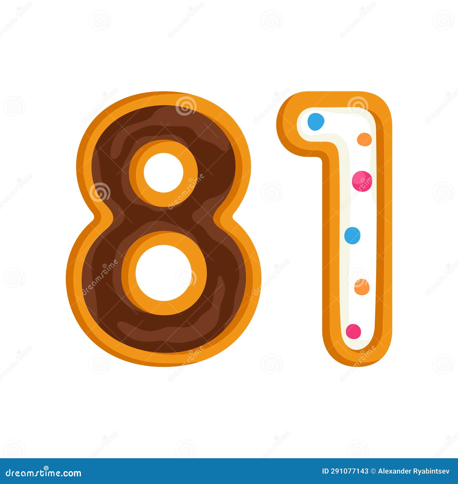 81 Number Sweet Glazed Doughnut Vector Illustration Stock Vector ...