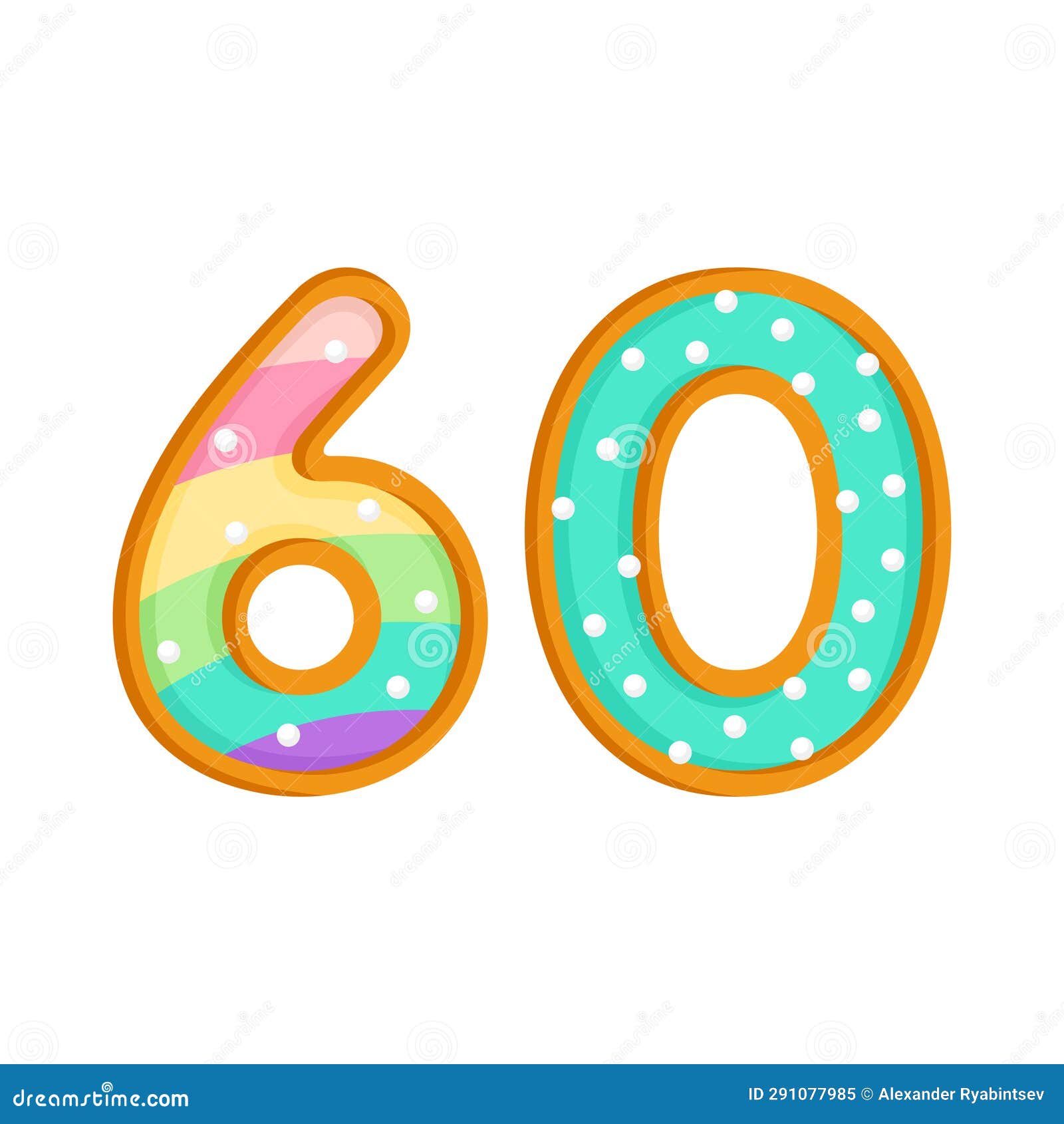 60 Number Sweet Glazed Doughnut Vector Illustration Stock Illustration ...