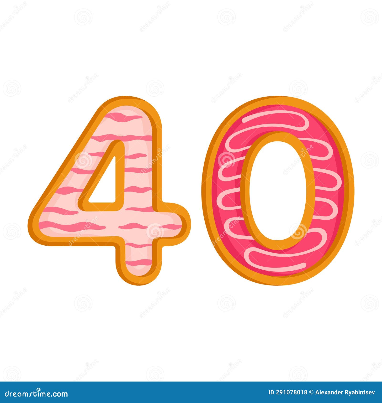 40 Number Sweet Glazed Doughnut Vector Illustration Stock Vector ...